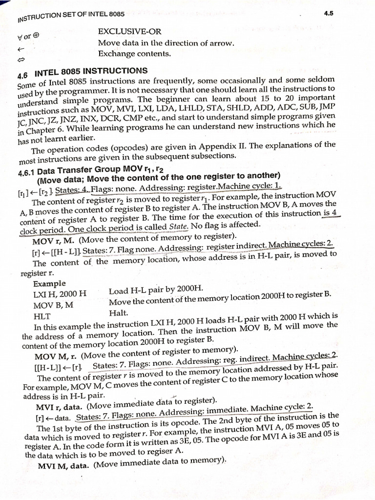 Instructions Set of Microprocessor | PDF