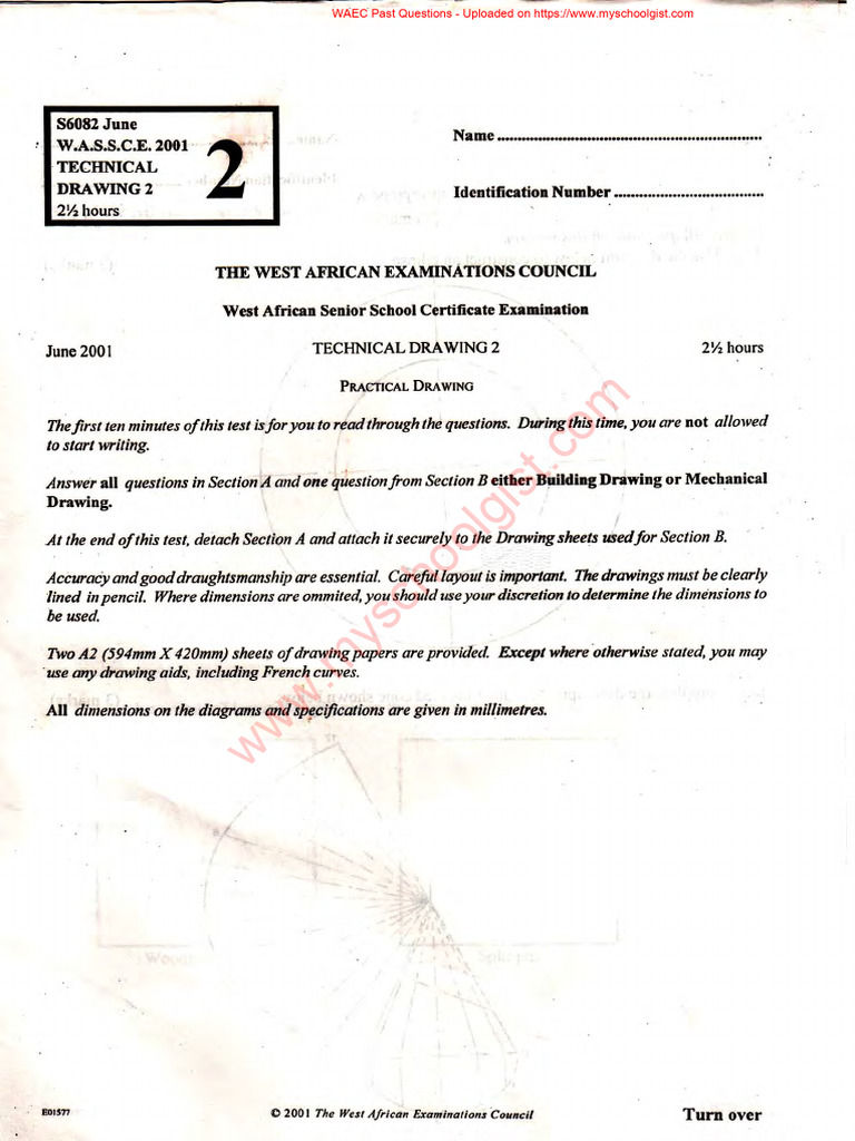 Waec Techical Drawing June 2001 Paper2 | PDF