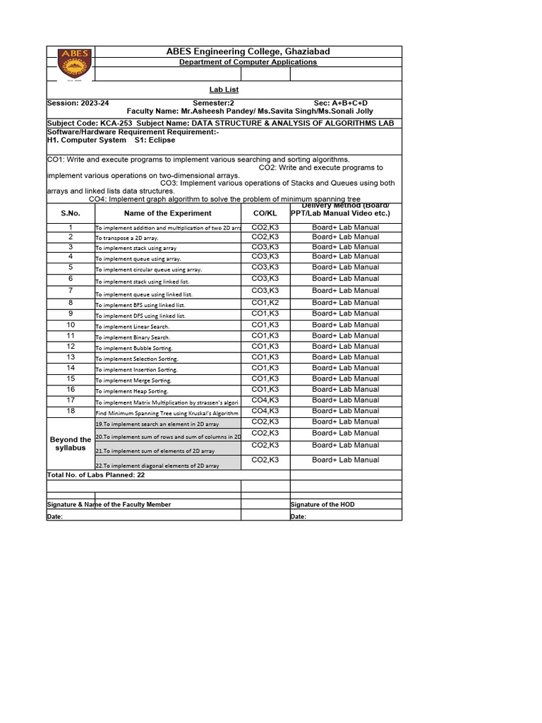 Data Structures & Algorithms Lab List | PDF | Theoretical Computer Science | Algorithms
