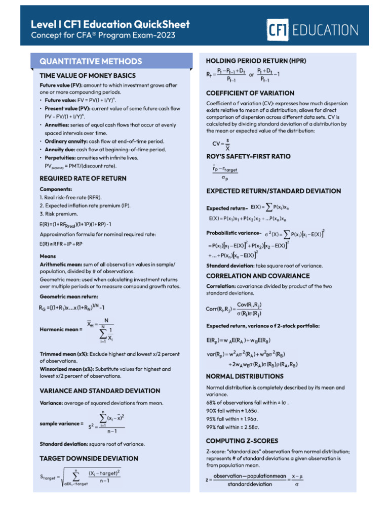 Cfa Cheat Sheet | PDF
