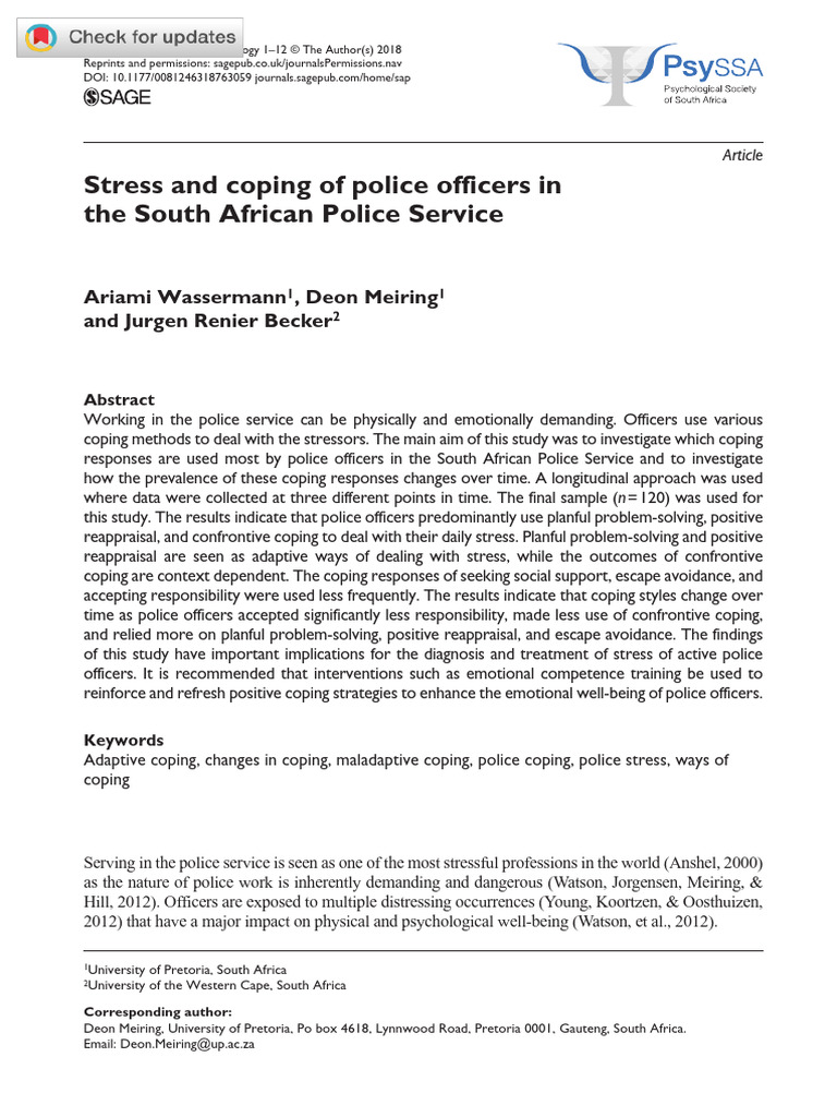 Stress and Coping of Police Officers in The South African Police ...