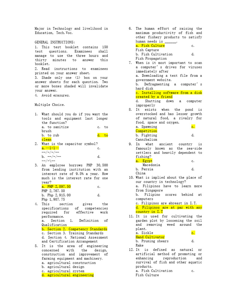 Preboard in TLE Tech - Voc New TOS 2023 KTC | PDF | Cost Of Living | Watt