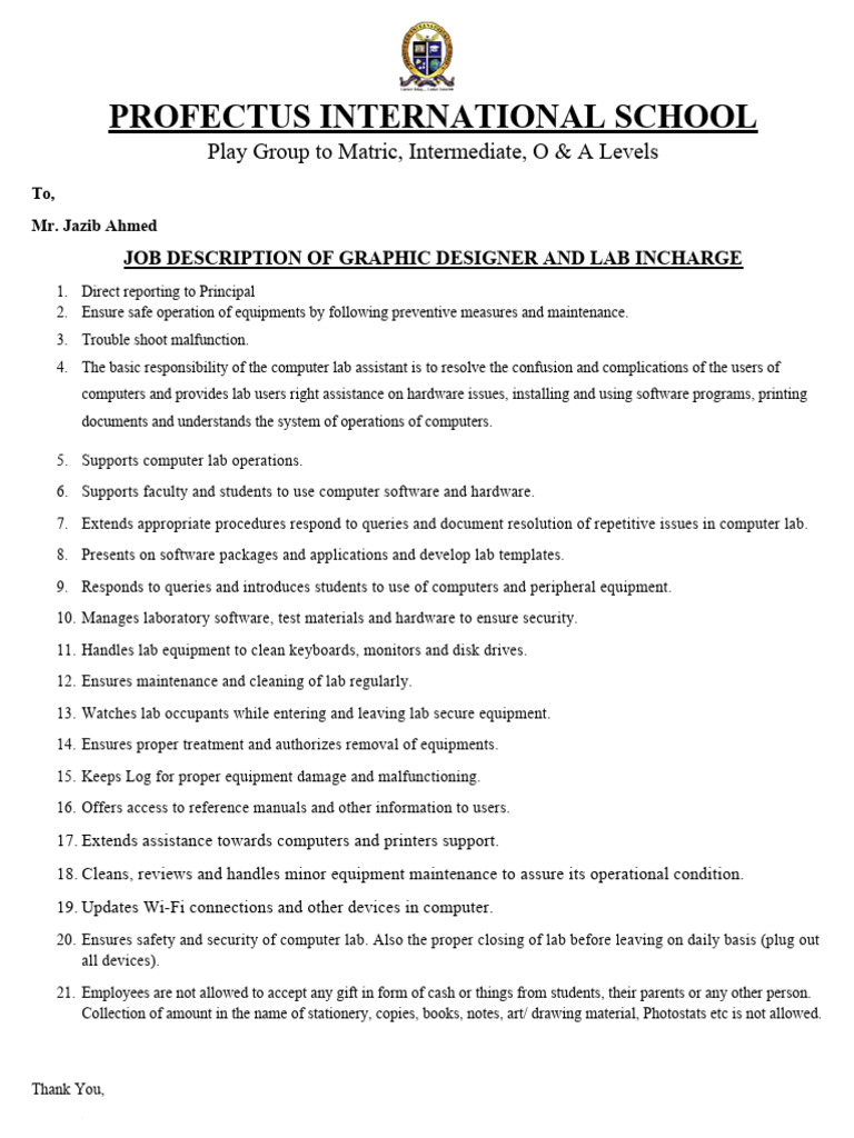 Updated JD IT INCHARGE | PDF | Computer Hardware | Laboratories
