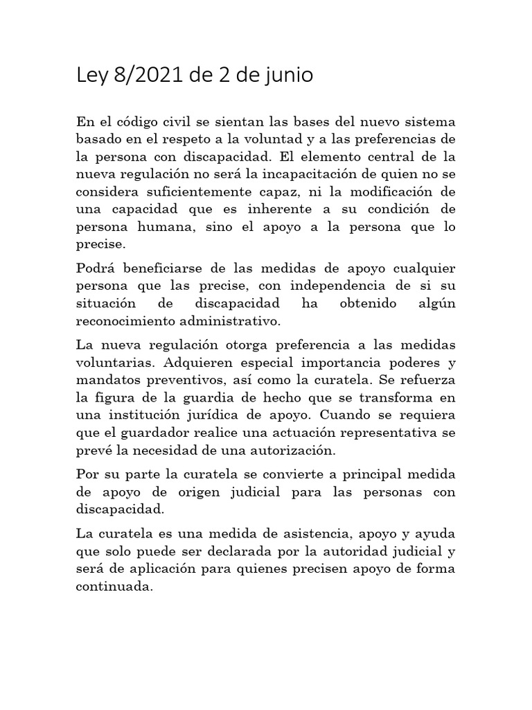 Resumen ley 8-2021 medidas de apoyo | PDF | Guardián legal | Gobierno