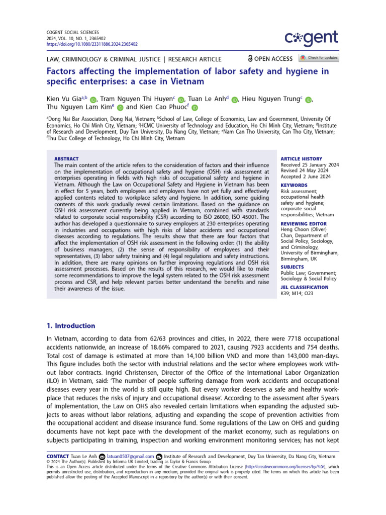 Factors Affecting The Implementation of Labor Safe | PDF | Occupational ...