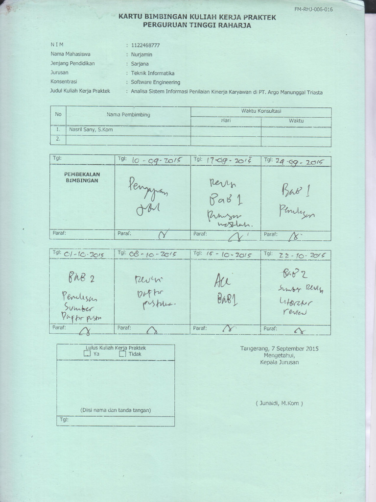 Kartu Bimbingan KKP | PDF