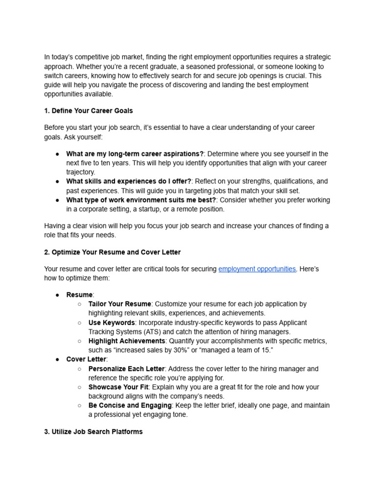 How To Discover and Secure The Best Employment Opportunities ...