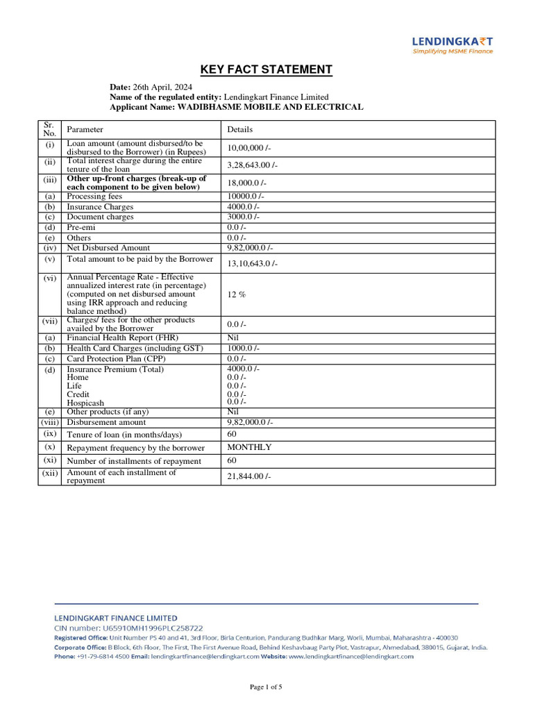 KFS Wadibhasme Mobile and Electrical | PDF | Loans | Interest