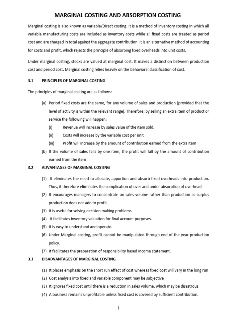 Marginal Costing and Absorption Costing | PDF | Cost Accounting | Inventory