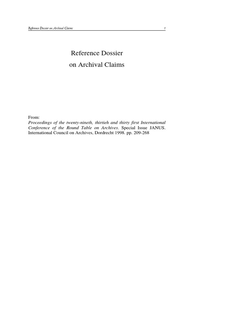ICA 1995 Reference Dossier on Archival Claims Janus En | PDF | Treaty ... ICA 1995 Reference Dossier on Archival Claims Janus En | PDF | Treaty ...