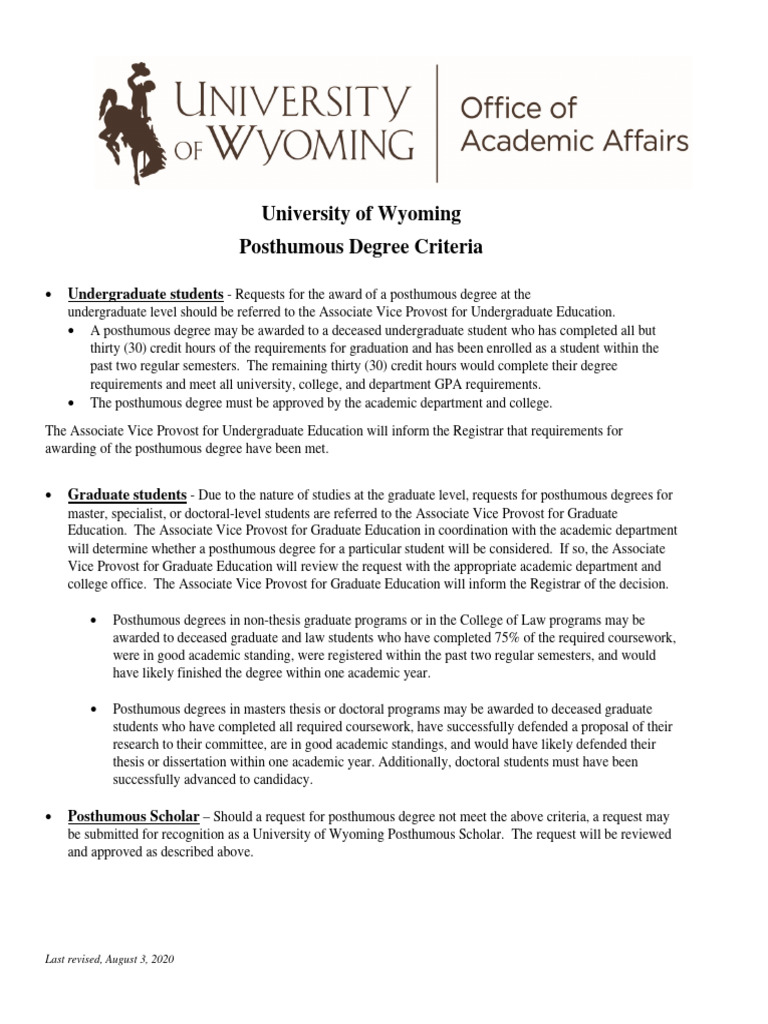UW Posthumous Degree Guidelines | PDF | Postgraduate Education ...