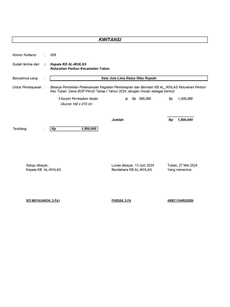 Kwitansi Bop Tahap 1 2022 | PDF