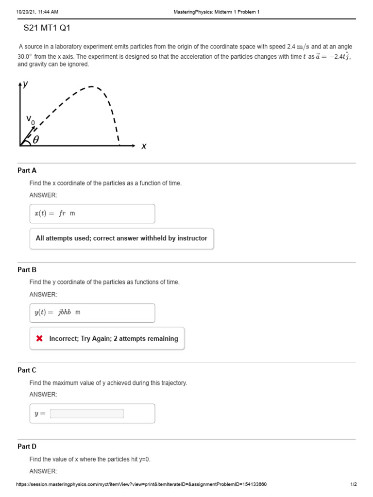 MasteringPhysics_ Midterm 1 Spring2021 | PDF | Force | Euclidean Vector