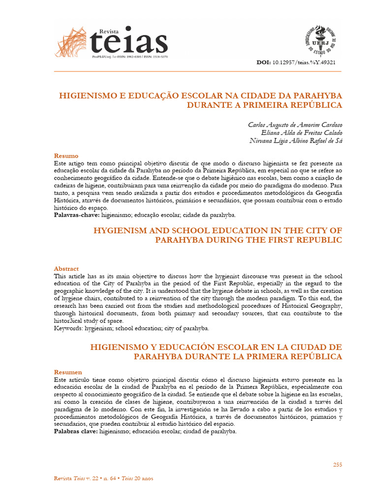 Higienismo na Educação em Parahyba | PDF | Science | Sociologia