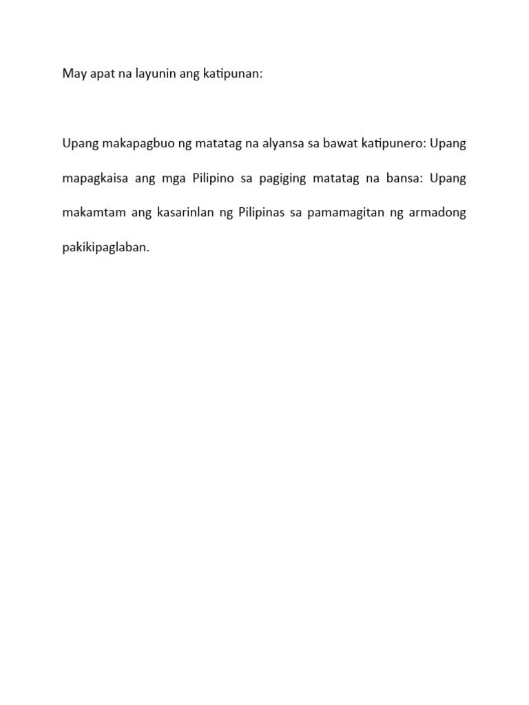 May Apat Na Layunin Ang Katipunan | PDF