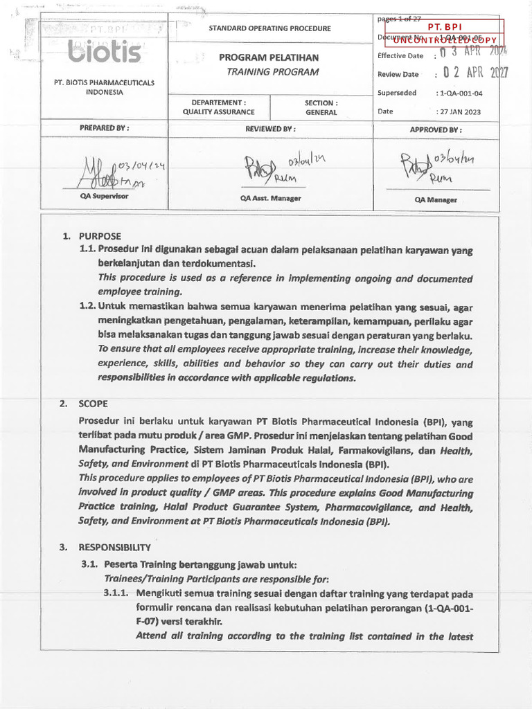 UCC 1-QA-001-05 Program Pelatihan | PDF