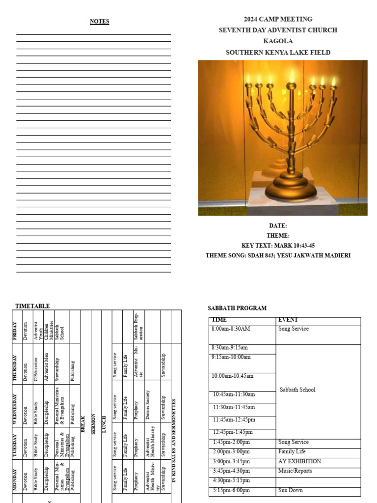 CAMP PROGRAM KAGOLA SDA | PDF | Seventh Day Adventist Church