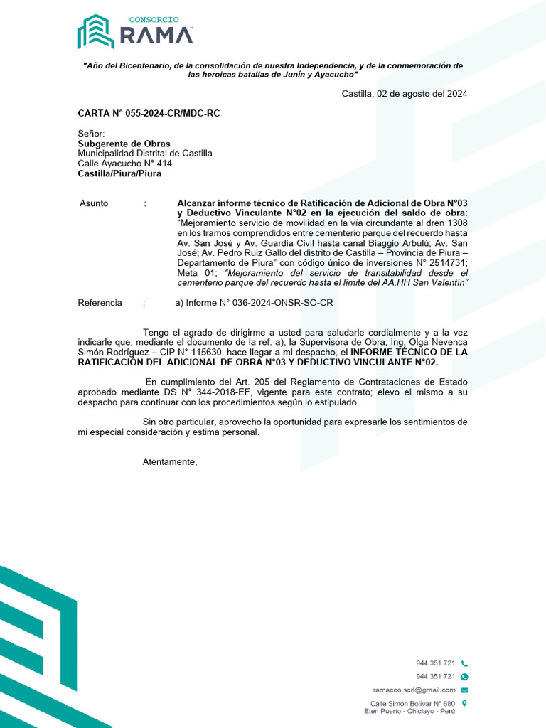 Carta 055 RC | PDF | Geografía Física | Ingeniero civil