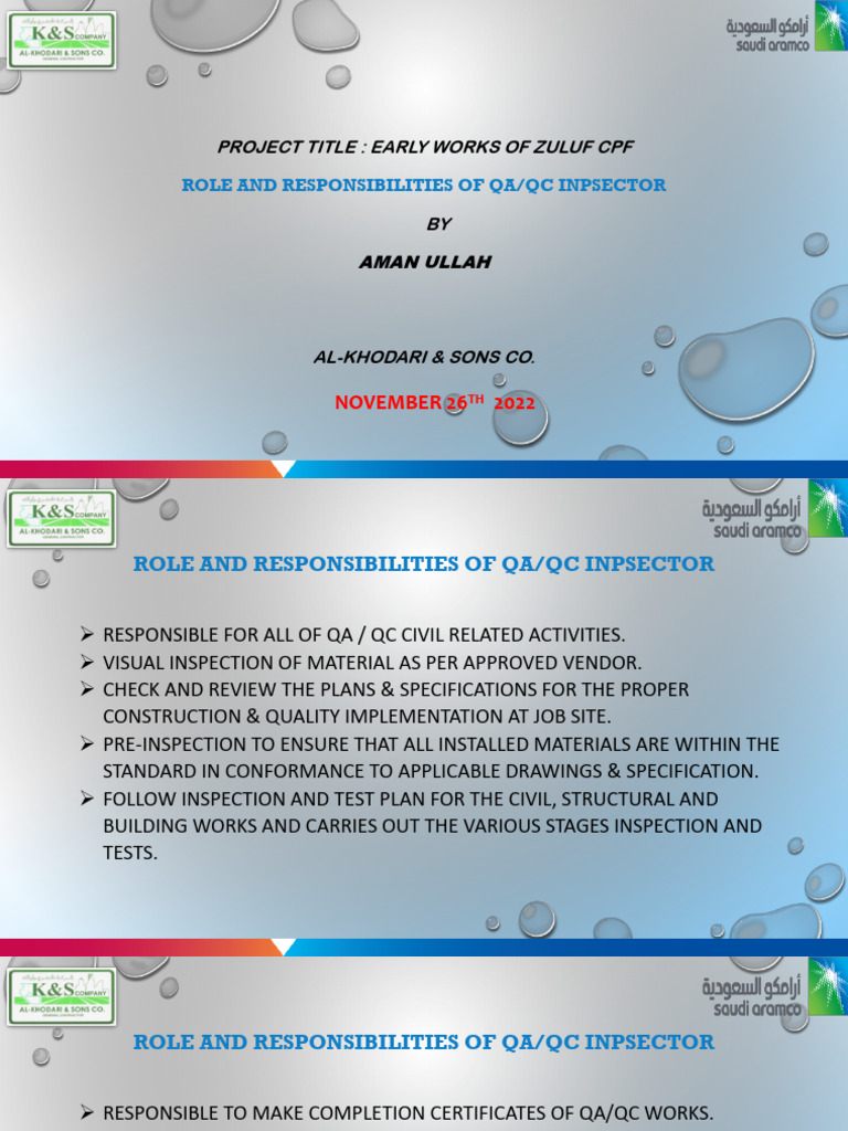 Role and Responsibilities of QAQC Inspector | PDF | Quality Assurance | Specification (Technical ...