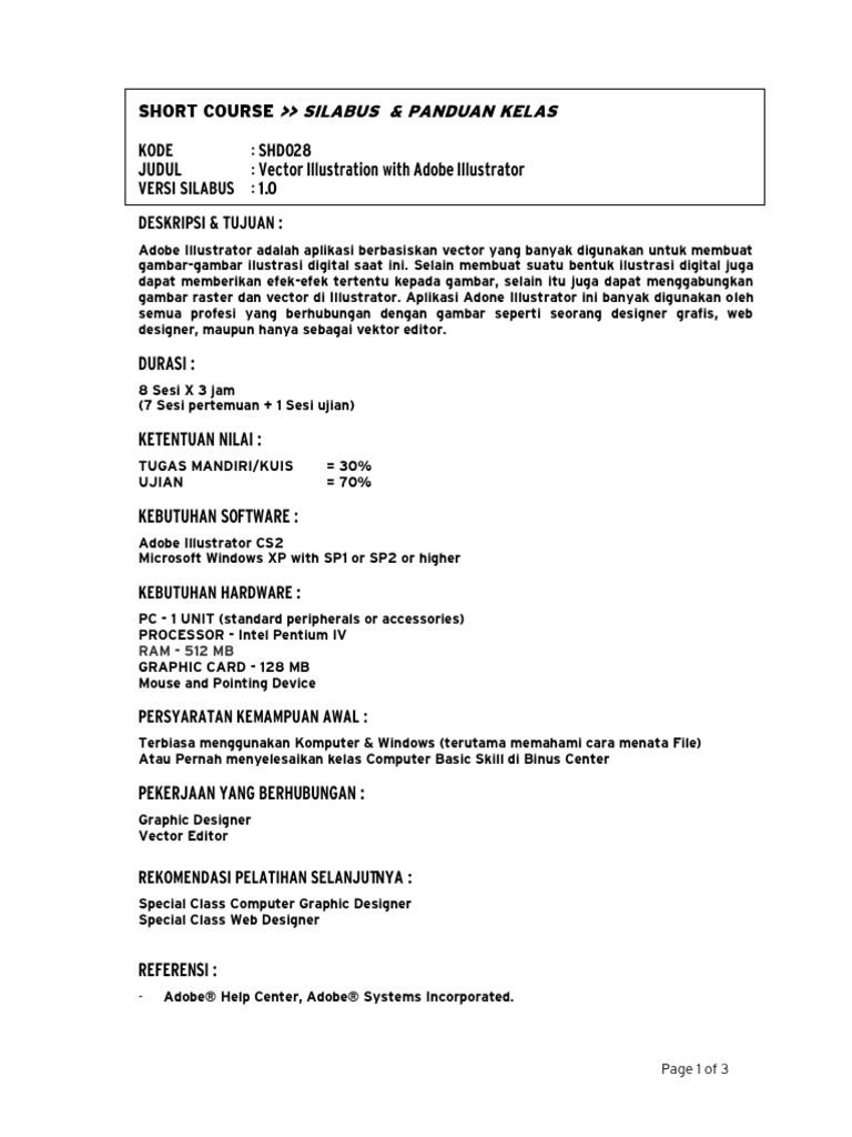 Silabus - Vector Illustration with Adobe Illustrator 1.0 | PDF