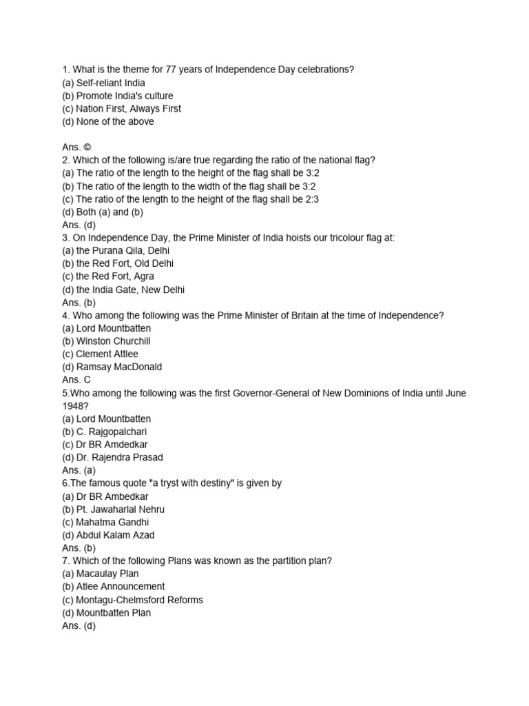 Indian Freedom Movement Quiz | PDF | Indian Independence Movement ...