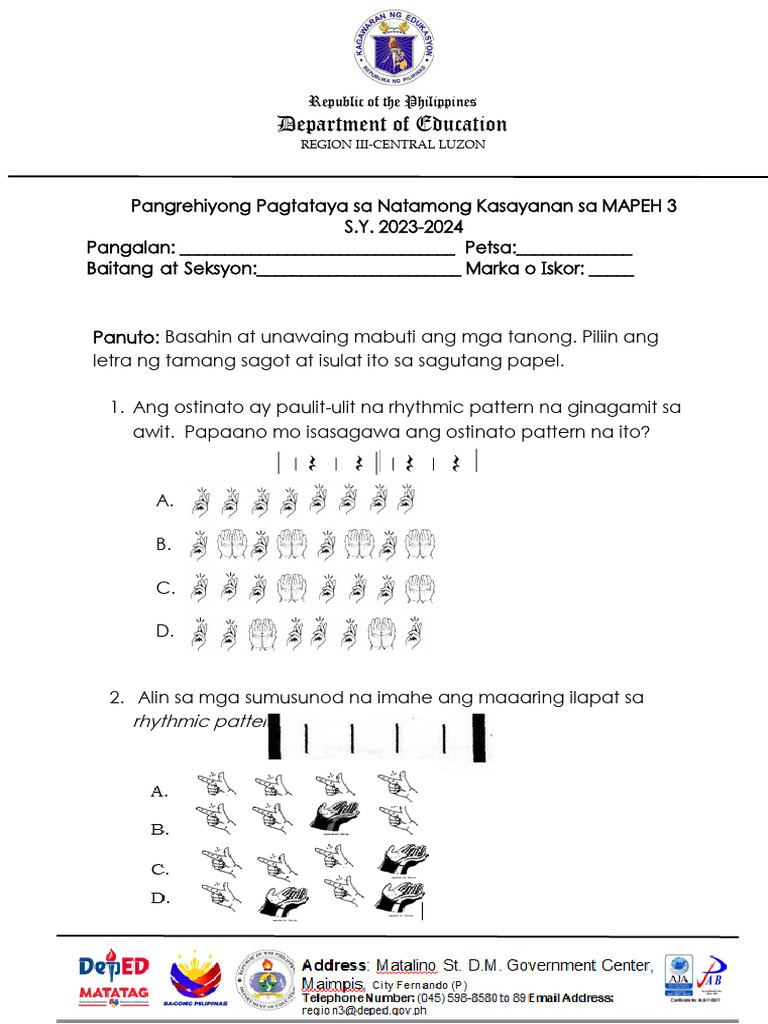 RAT MAPEH Grade-3 | PDF