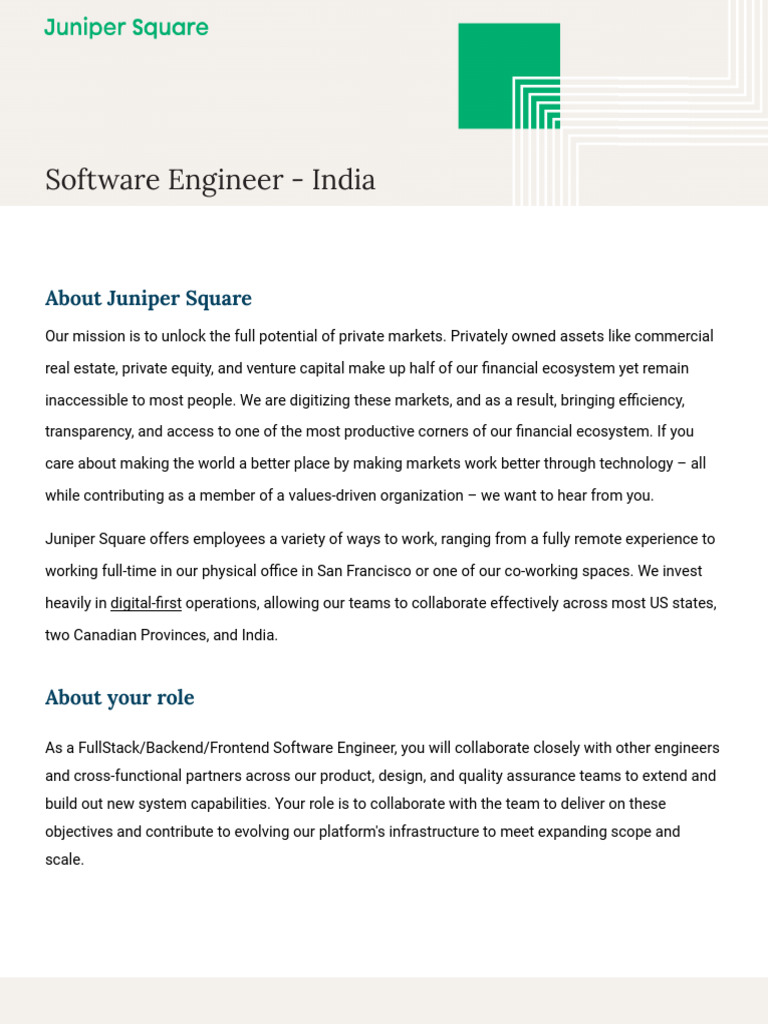 Software Engineer JD India FY25 | PDF | Computer Science | Software Engineering