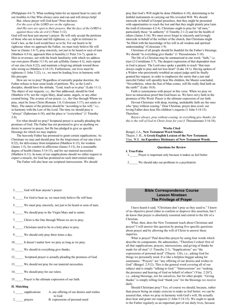 Lesson 19 - The Privilege of Prayer (Revised) | PDF | Prayer | God The ...
