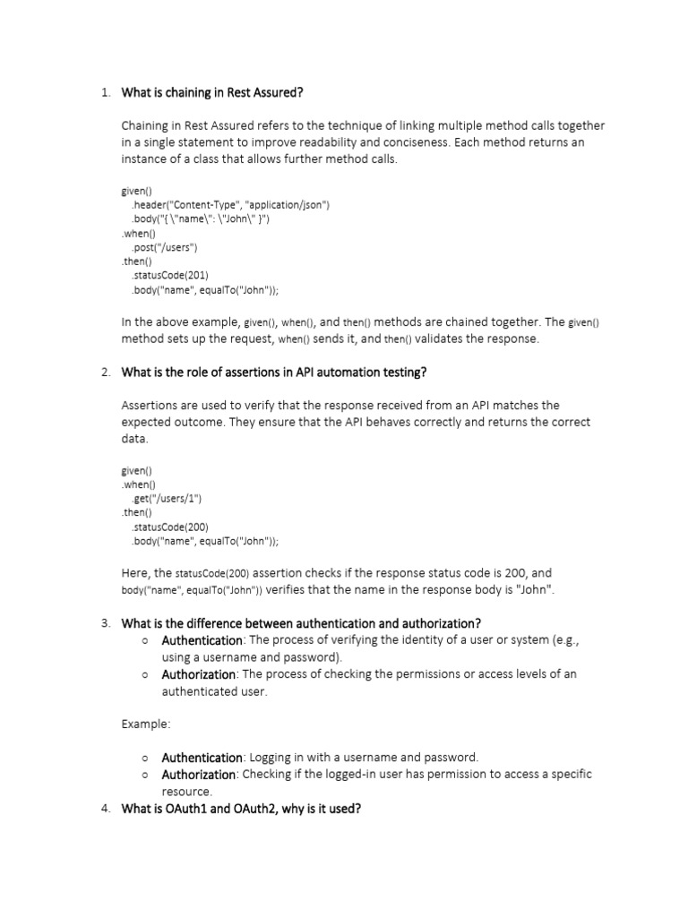 Rest Assured Questions and Answers | PDF | Json | User (Computing)