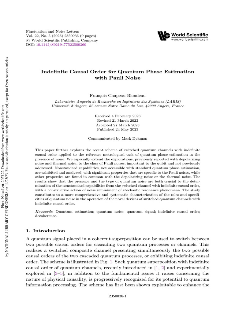 Chapeau Blondeau 2023 Indefinite Causal Order For Quantum Phase Estimation With | PDF ...