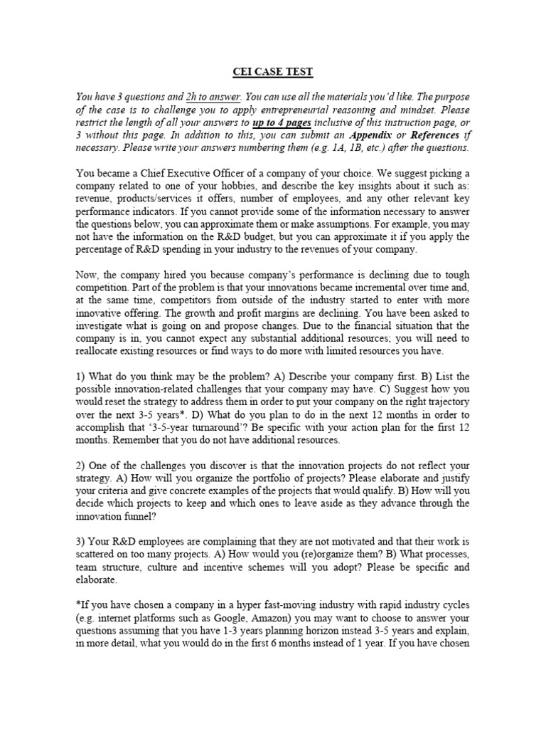 ACh Skoltech - CEI Case Test | PDF | Innovation | Economies