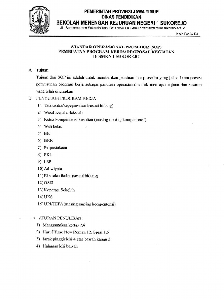 SOP Pembuatan Proker Atau Proposal Kegiatan SMKN 1 Sukorejo | PDF