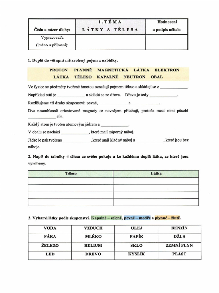 Pracovní listy 6. třída | PDF