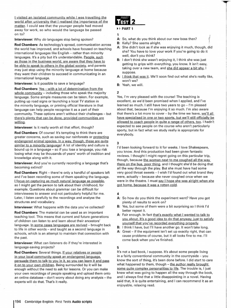 Cambridge English First 2 - Test 2 - TRANSCRIPT | PDF