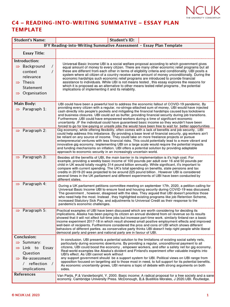 Reading-Into-Writing (Summative) Essay Plan Template | PDF | Welfare ...