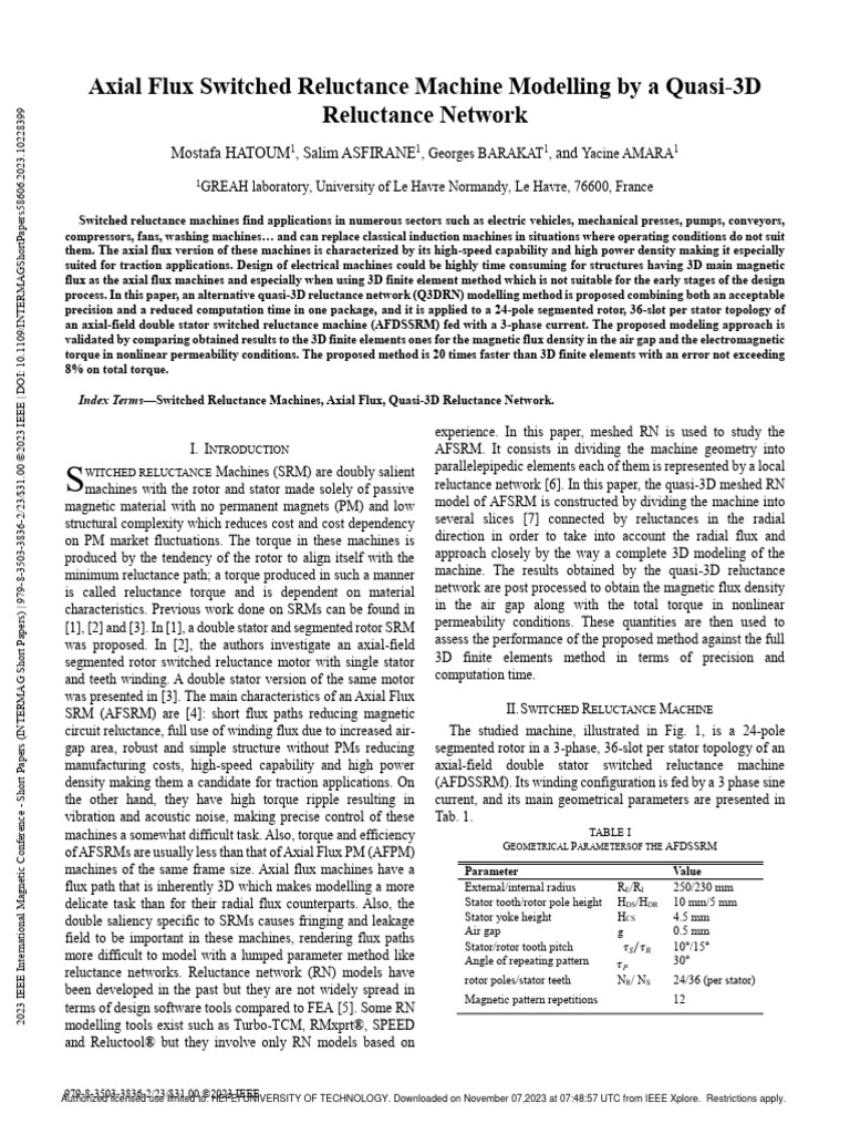 Axial Flux Switched Reluctance Machine Modelling by A Quasi-3D ...