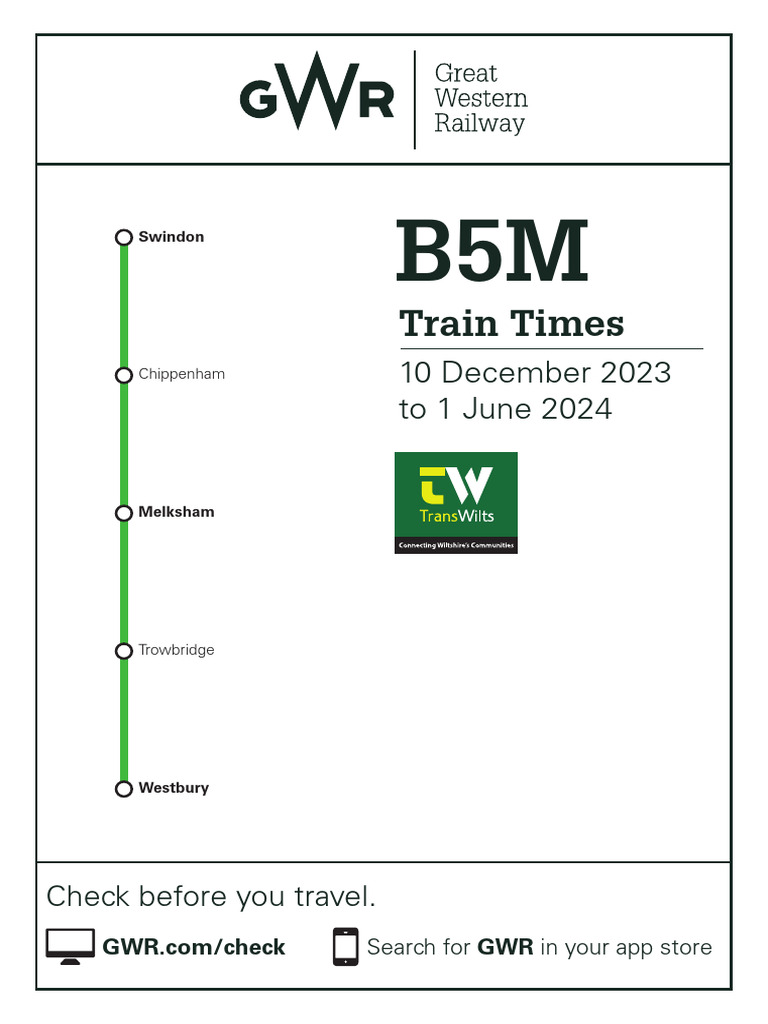 GWR Train Timetable: Swindon to Westbury | PDF | Great Western Railway ...