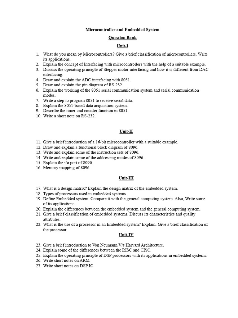 Question bank | PDF | Microcontroller | Embedded System