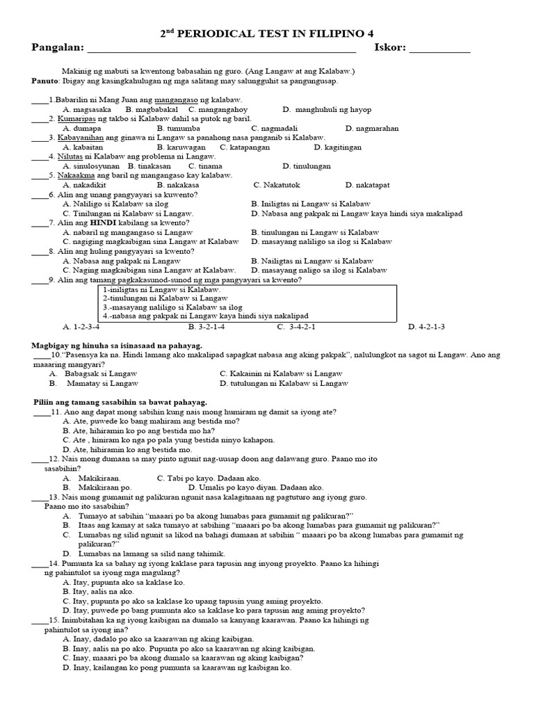 Pt Filipino 4 q2 | PDF