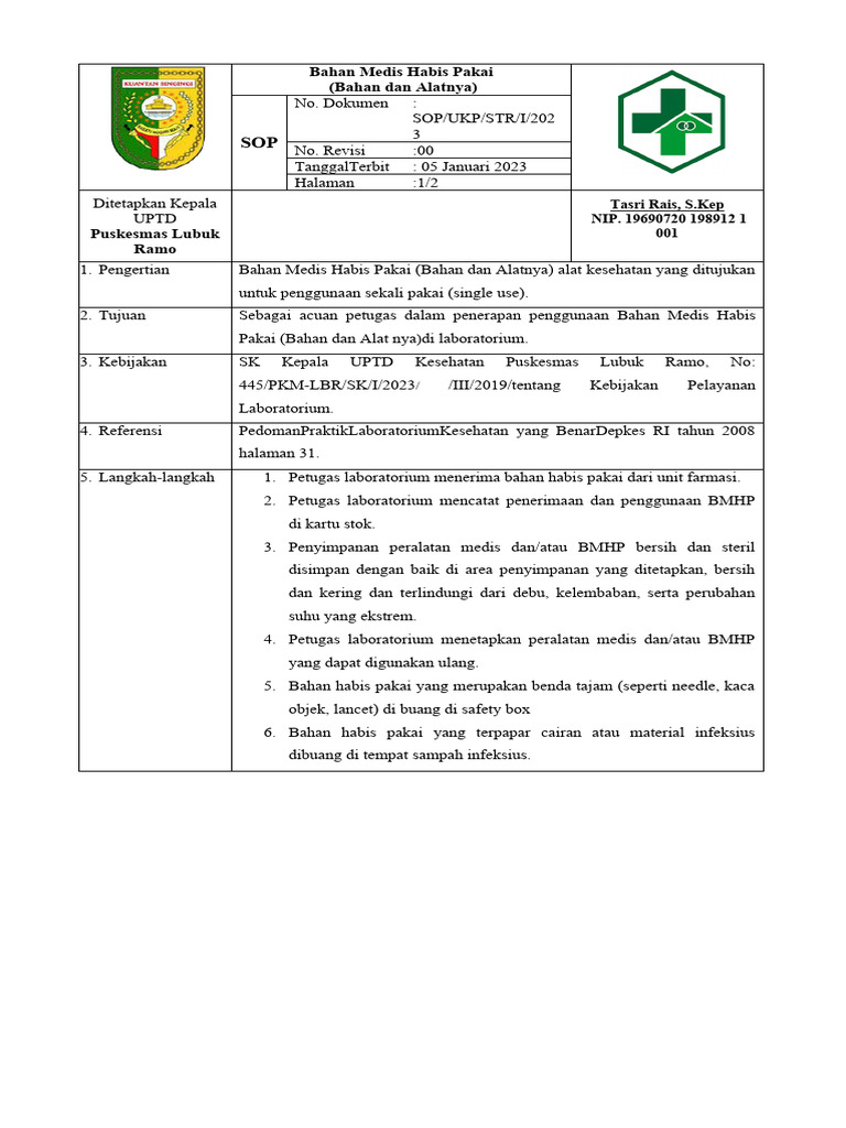 Sop-Bahan Medis Habis Pakai | PDF