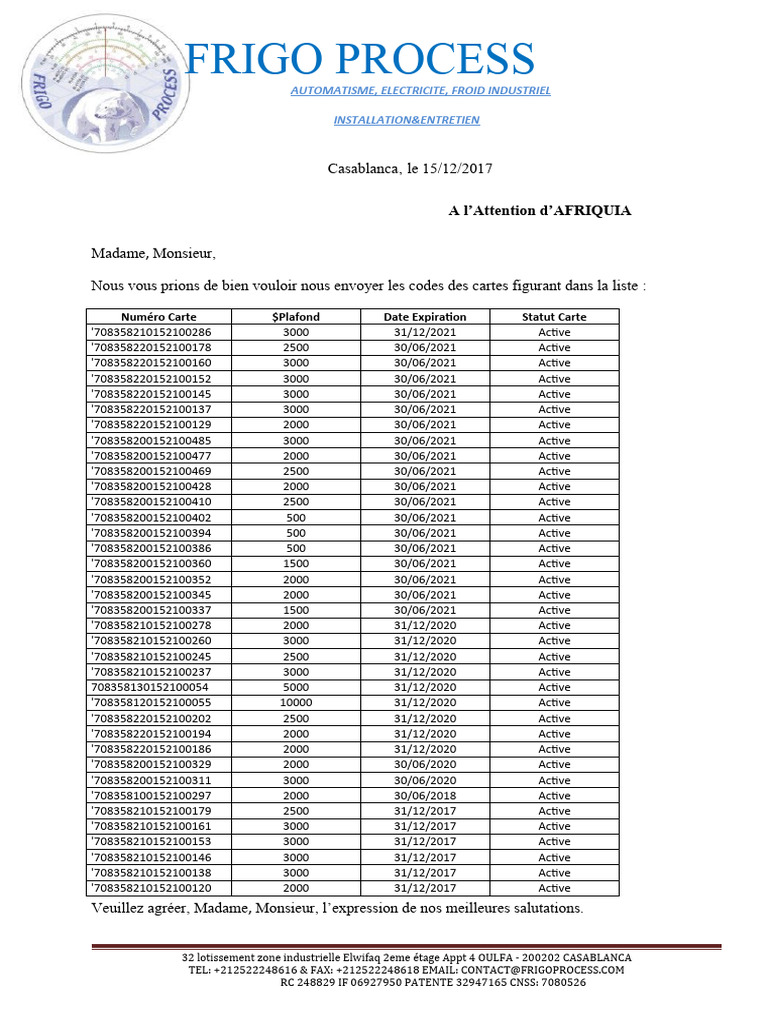 Carte Code Request for Afriquia | PDF | Business