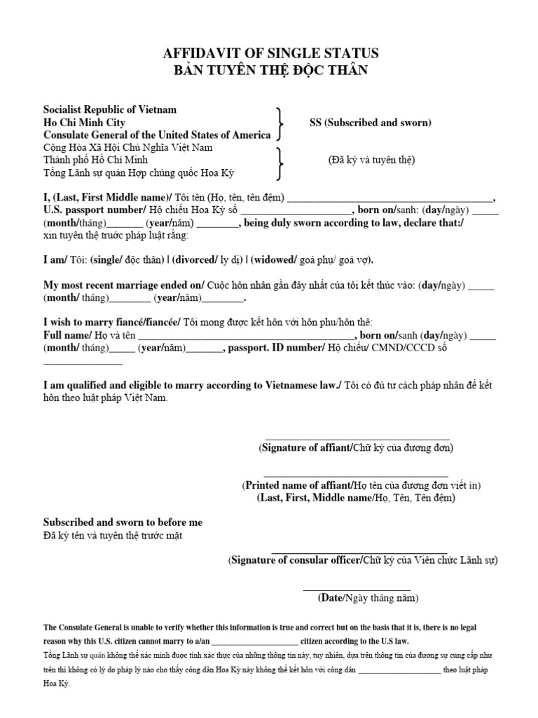 Affidavit of Single Status For Marriage | PDF