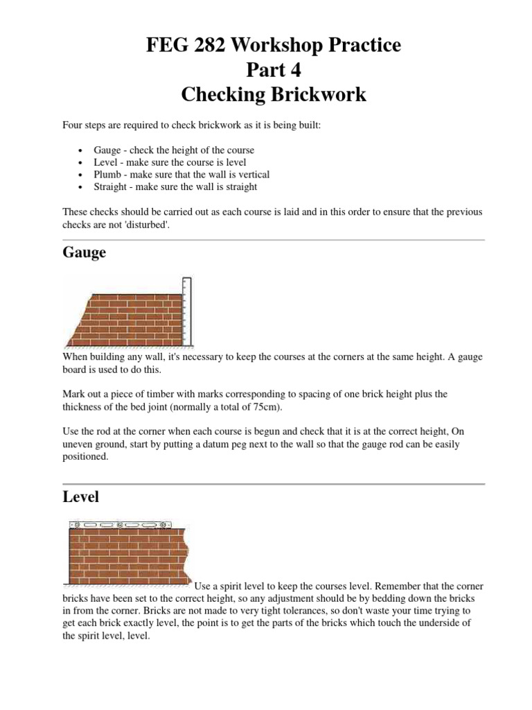 FEG 282 Checking Brickwork | PDF | Masonry | Concrete