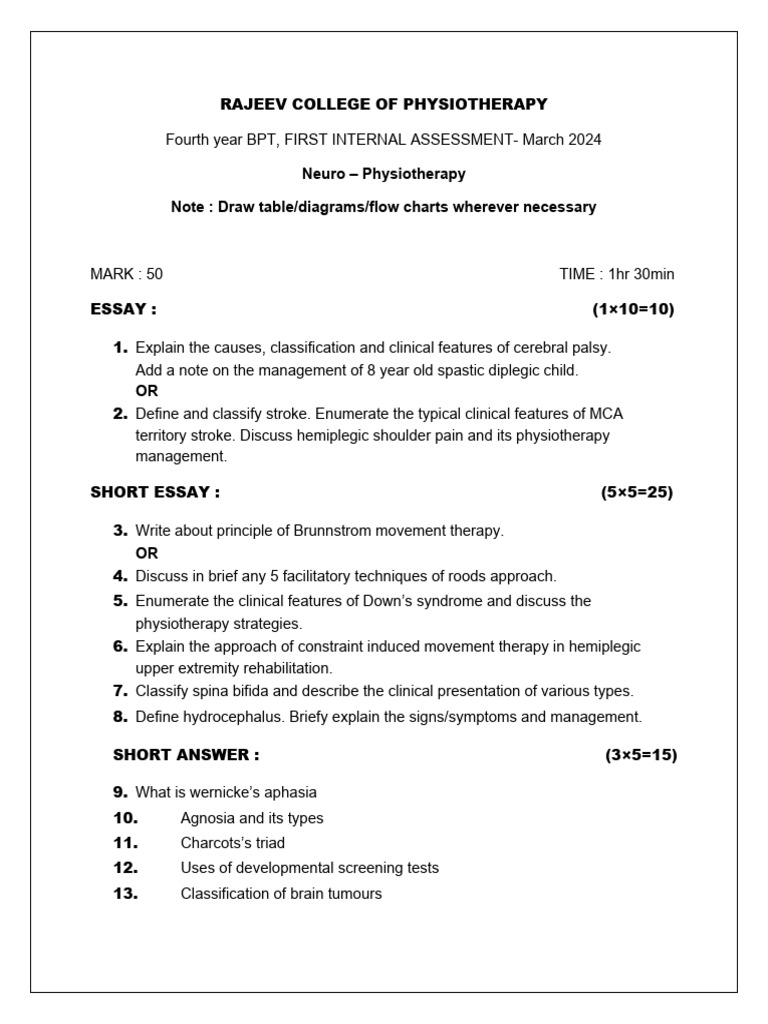 Neuro PT 1st Internal Paper | PDF