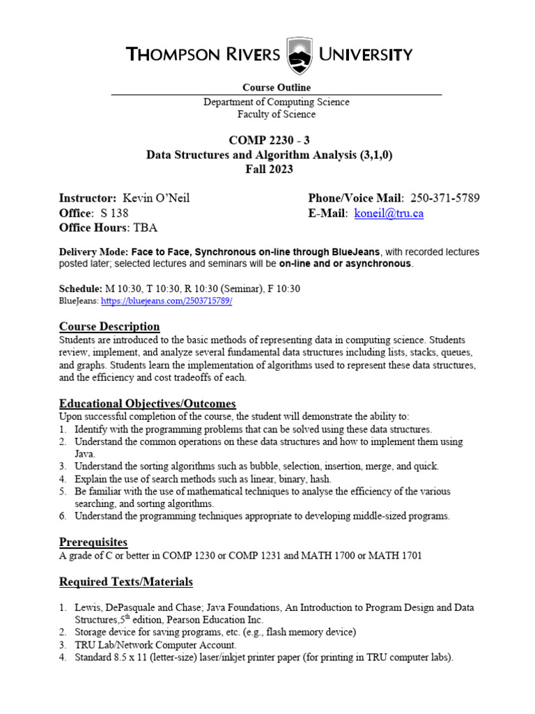 Data Structures & Algorithms Course Outline | PDF | Computing | Algorithms And Data Structures