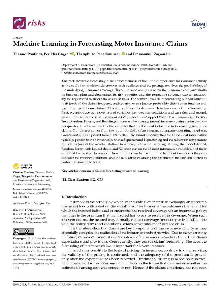 Machine Learning in Forecasting Motor Insurance CL | PDF | Machine ...