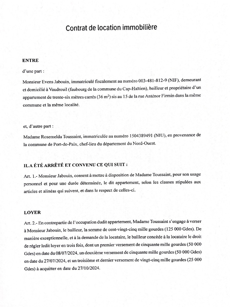 Contrat de Location | PDF