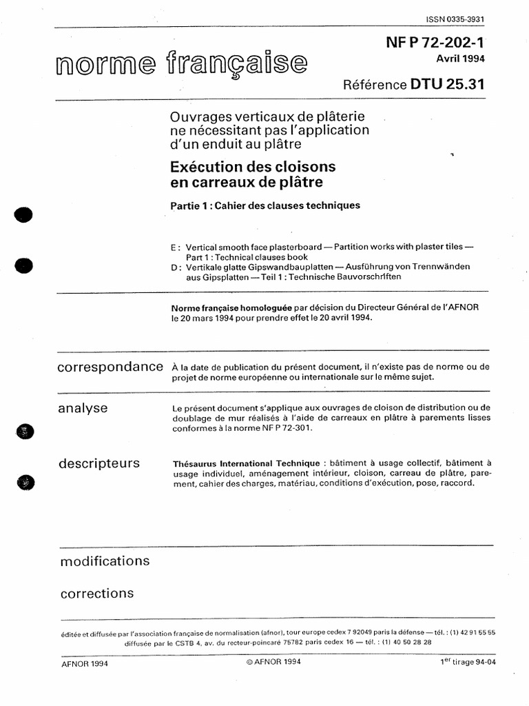 DTU 25.31 Carreaux NF P 72-202-1 | PDF