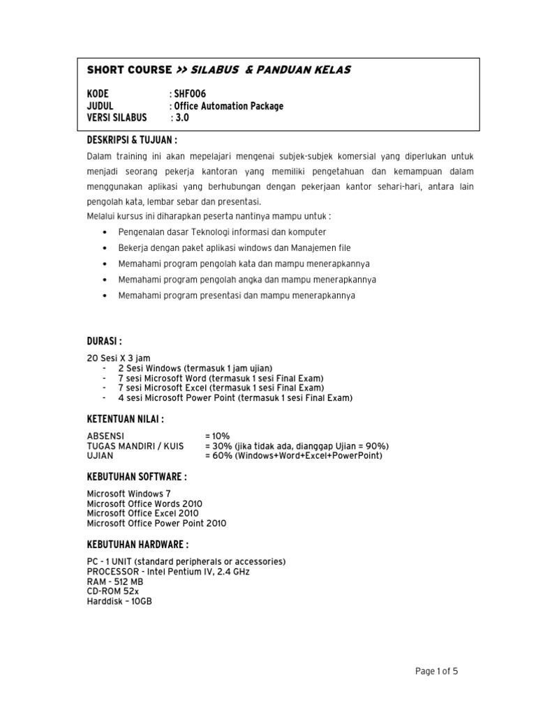 Silabus - Office Automation Package 4.0 | PDF