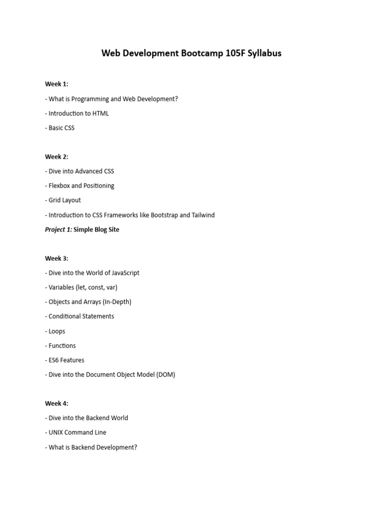 Web Development Bootcamp 105F Syllabus | PDF | World Wide Web ...